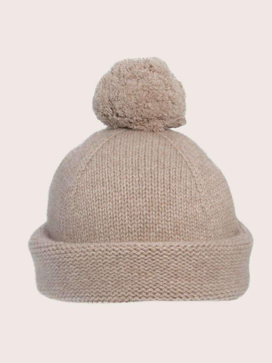 Cashmere Pompom Hat, Beige, Bonet Et Bonet, 100% Organic Cashmere – Bearly